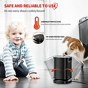 SmartDevil Space Heater, 70° Oscillating Portable Electric Heater, 1500W/800W PTC Ceramic Small Space Heater with 3 Modes, Mini Heater for Office, Desk, Bedroom, Indoor (Black)