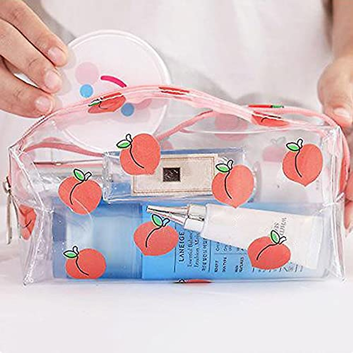 Clear Large Capacity Pencil Cases,Portable Cosmetic Makeup Bag,Fruit Printed Pencil Bag Pouch Stationery Box(red Strawberry)