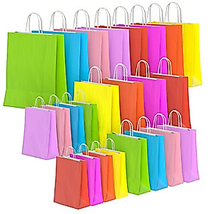 YNERHAI 48 pcs Gift Bags Assorted Sizes Bulk, 8 Colors Party Favor Gift Bags with Handles, Rainbow Paper Gift Bags for Wedding, Birthday, Party Supplies, Baby Shower, Crafts and Shopping