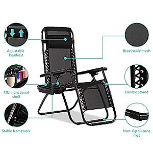 Outdoor Zero Gravity Chair 2 Pack, Folding Lounge Chair Recliners Indoor Outdoor Furniture Adjustable Camping Chair Backyard Chair Deluxe Loveseats w/Pillow and Cup Holder Tray, Black