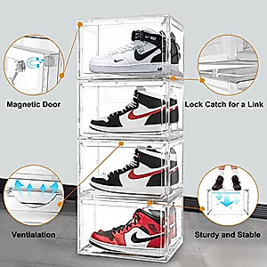 MUGEYMYD Large Shoe Organizer Box,6 Packs Sturdy Clear Plastic Stackable Shoe storage, Shoe Containers Bins for Sneaker Display, Easy Assembly, Fit up to US Size 13 (white)
