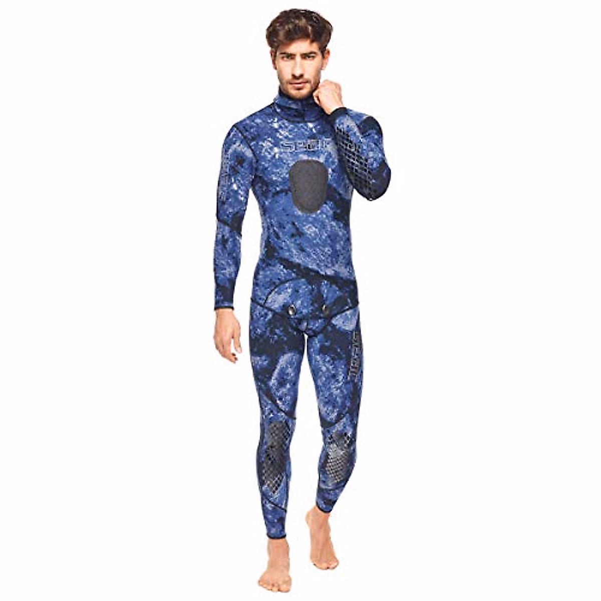 SEAC Makaira 2mm Camo Spearfishing Wetsuits for Man Two-Pieces Design Premium Yamamoto Neoprene with Super Stretch Armpit for Freediving, Camo Blue, Large
