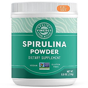 Vimergy Natural Spirulina Powder, 83 Servings – Super Greens Powder – Nutrient Dense Blue-Green Algae Superfood for Smoothies & Juices – Immune Support - Non-GMO, Gluten-Free, Vegan & Paleo (250g)