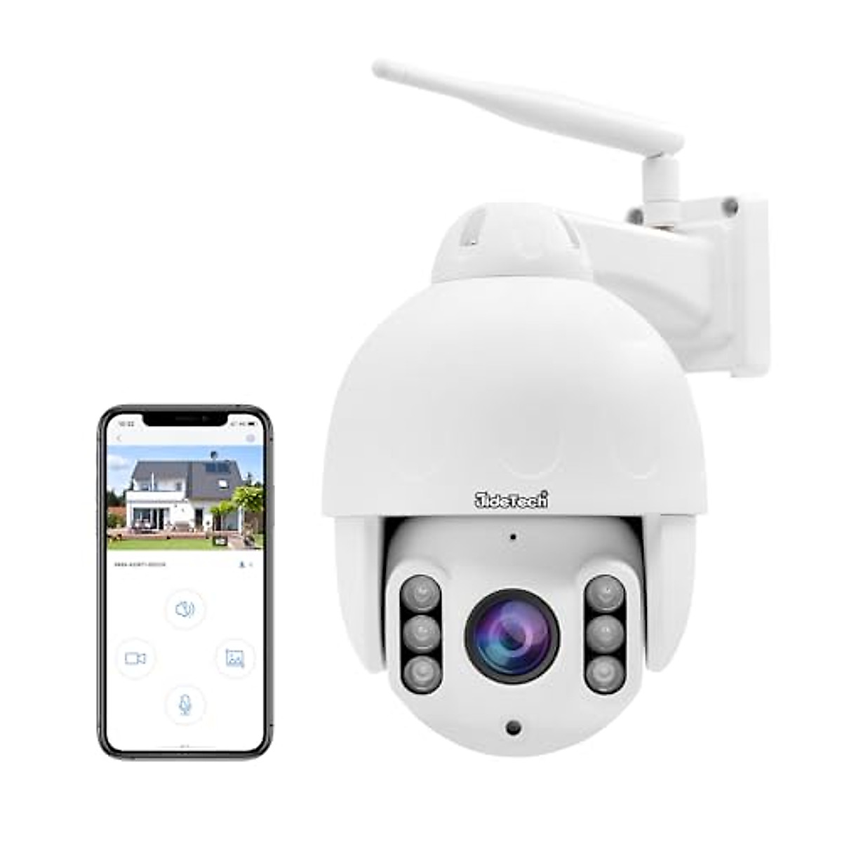 JideTech 5MP PTZ WiFi Camera Outdoor, 5X Optical Zoom IP Dome Camera, Auto Tracking Security Camera, 196ft IR Night Vision, Human/Motion Detection, Two Way Audio, IP66 Waterproof, SD Card Slot