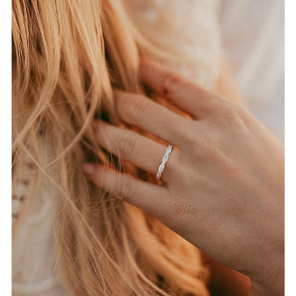 TIGRADE Engagement Ring Cubic Zirconia Twisted Ribbons of Pave-Set Eternity Wedding Band for Women Size 3-12, Silver, Size 8