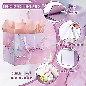 11.8" Extra Large Gift Bag Colorful Marble Square Giant Gift Bag with Handles and Tissue Paper Big Present Bag Pink Purple Wrapping Paper Bag for Birthday Wedding Christmas Baby Shower Party Supplies