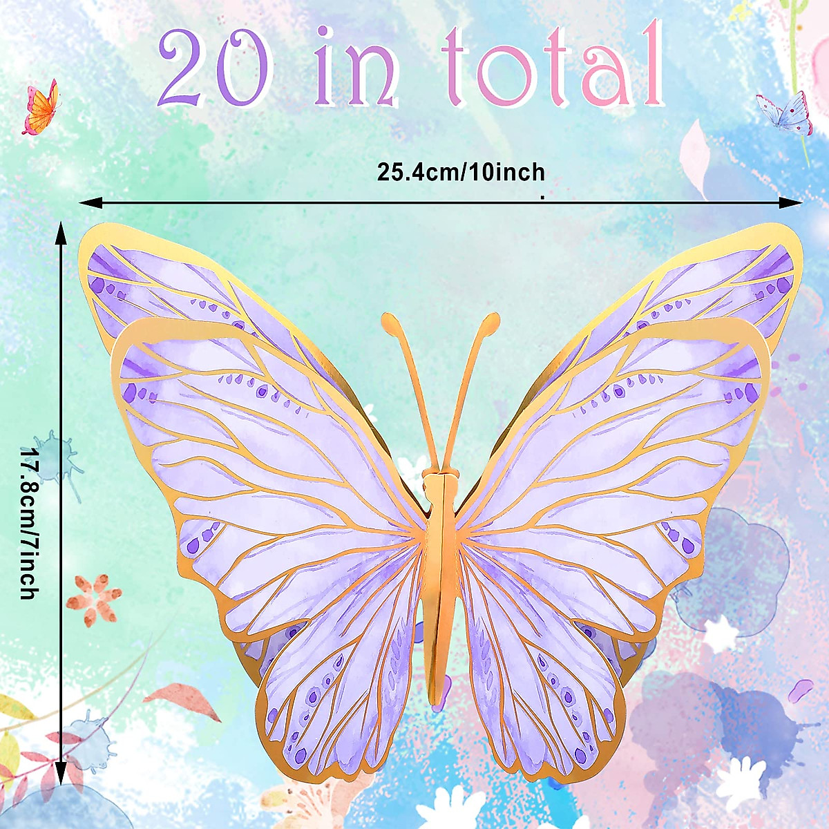 Geyee 10 Pcs Large Butterfly Centerpieces for Tables Butterfly Party Decorations 3D Paper Butterfly Table Toppers Centerpieces Wall Decor for Birthday Baby Shower Wedding Party Supplies(Purple)