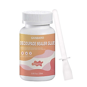 Ganbaro Decoupage Glue 8.45 oz All-in-One Glue Transparent Quick Dry Gloss Water Based Sealer Glue Waterproof Easy Clean All Purpose Gloss Glue for DIY Paper, Wood, Canvas, Leather, Metal 250 ml