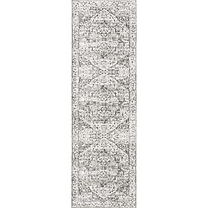 nuLOOM Brielle Machine Washable Vintage Medallion Runner Rug, 2' 6" x 12', Grey, Rectangular, 0.1" Thick