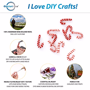 Glaciart One Felt Candy Cane Decoration (Red/White)- DIY Garland, Arts Crafts Supplies, Cute Home Decor for Christmas - Baby Mobile Ornaments - Hand-Felted Natural Wool Material - Set of 10