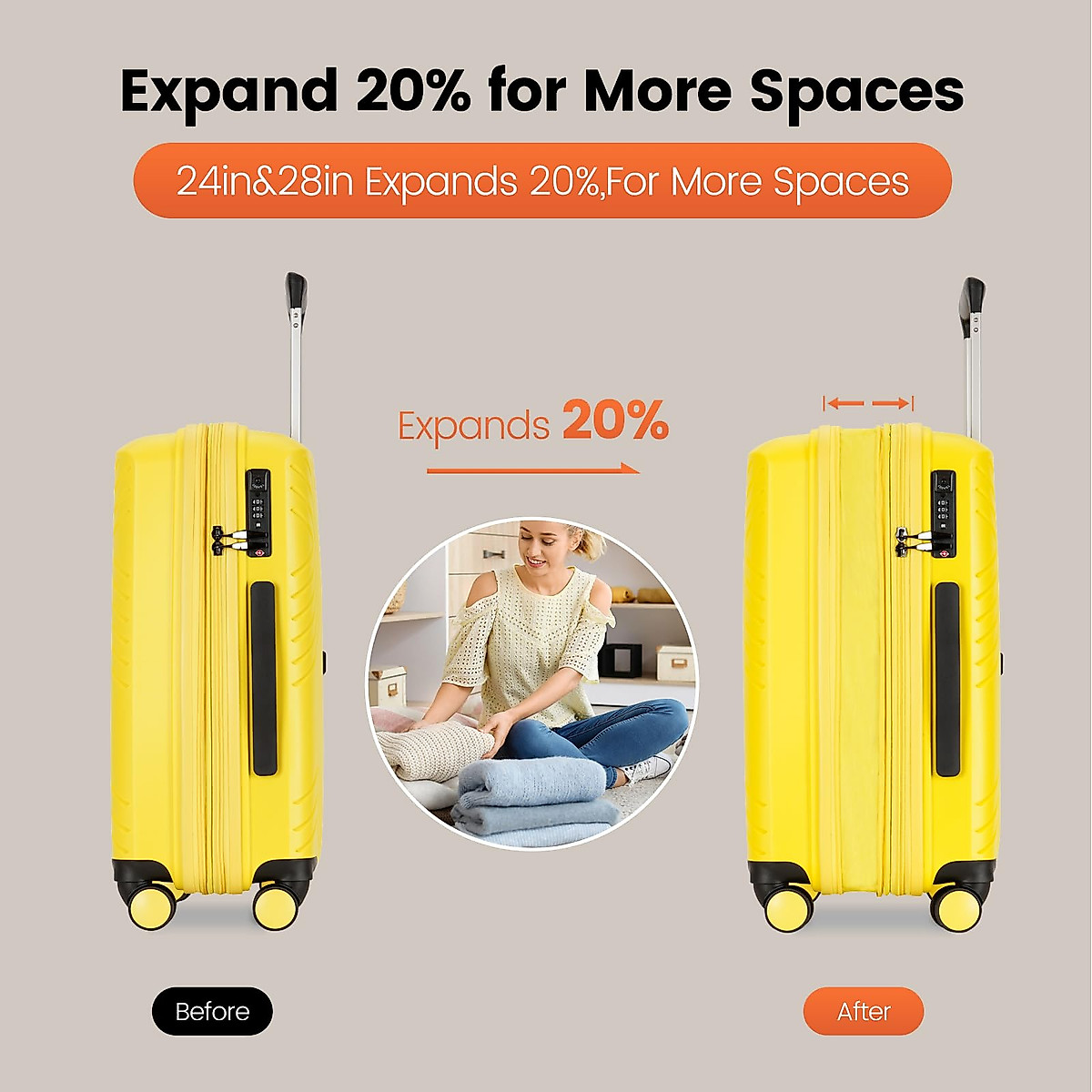 GinzaTravel Rune series expandable 3 Luggage Sets,Lightweight Hardside Suitcase With Spinner Wheels TSA Lock,PP material business fashion suitcase