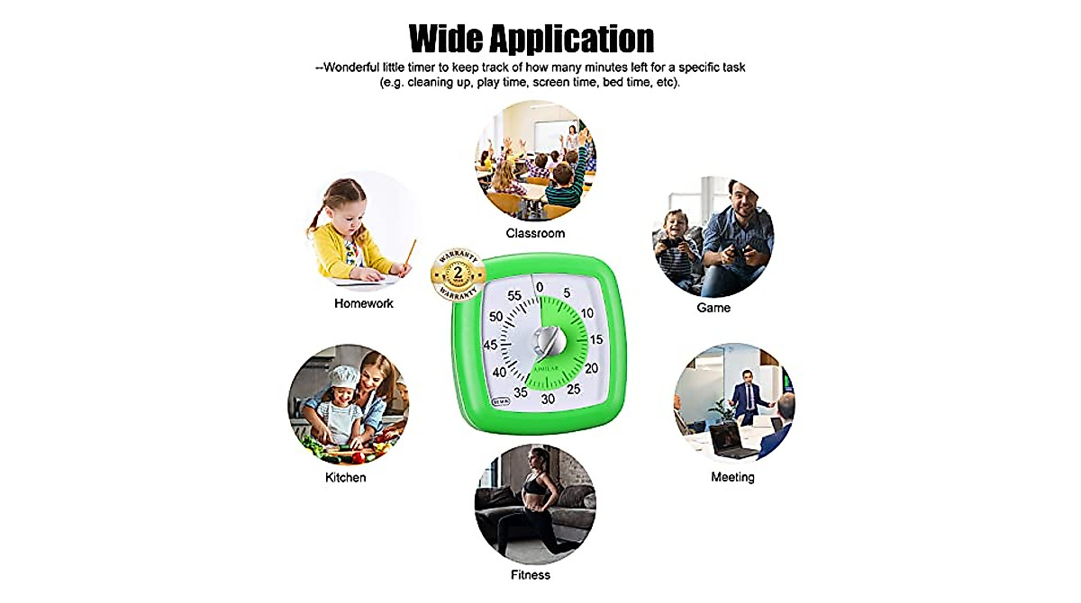 AIMILAR Visual Countdown Timer for Kids and Adults - 60 Min Silent Timer