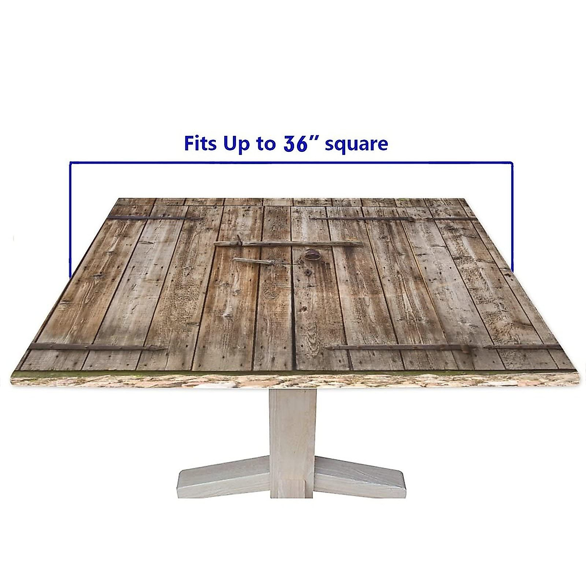 Square Fitted Elastic Edge Table Cloths, Wooden Grain Barn Door Washable Spill Proof Polyester Table Cloth, Great for Outdoor Home Kitchen/Parties/Holiday Dinner, Suitable for 36 x 36 in Table