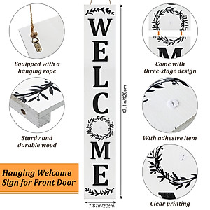 Jetec Welcome Sign for Front Door Interchangeable Wooden Welcome Porch Sign Outdoor Decoration Replaceable with 16 Seasonal Icon for Valentine's St. Patrick's Day Carnival Easter(White Backing)