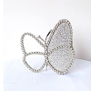 Rejolly Butterfly Clutch Purse for Women Evening Bag PU Leather Glitter Sparkly Crystal Rhinestone Bling Handbag with Chain Strap for Prom Cocktail Party Wedding Silver Glitter