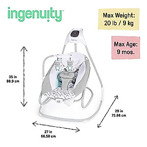 Ingenuity 2-in-1 SimpleComfort Lightweight Compact 6-Speed Multi-Direction Baby Swing & Rocker, Vibrations & Nature Sounds, 0-9 Months 6-20 lbs (Raylan)