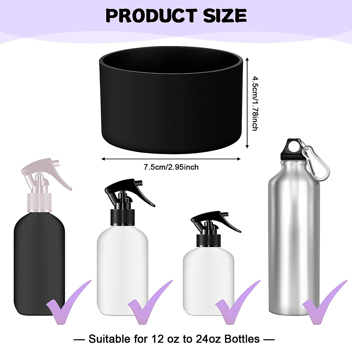 Honeydak 3 Pieces Silicone Sleeve Bottom Base Accessories for 16 oz Spray Bottles Anti Slip Cosmetic Spray Bottom Cover Washable Rubber Bottom Base for 12 to 24 oz Water Bottles (Black)
