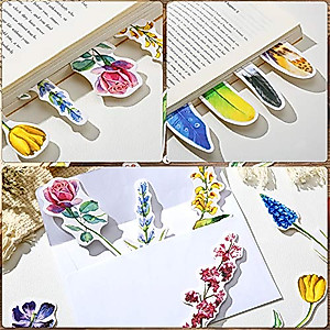 120 Pieces Colorful Flower Feather Shaped Bookmarks Floral Bookmark Card Feather Bookmark Paper Bookmark for Kids Woman Teacher Students Reading Planner Books School Office, 60 Designs