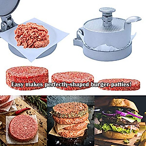 laffeya Burger Press, Hamburger Maker with 50 Non Stick Patty Papers, Adjustable Burger Press Makes 4 1/2" Patties, 1/4Lb to 3/4Lb (Burger Press with Paper)