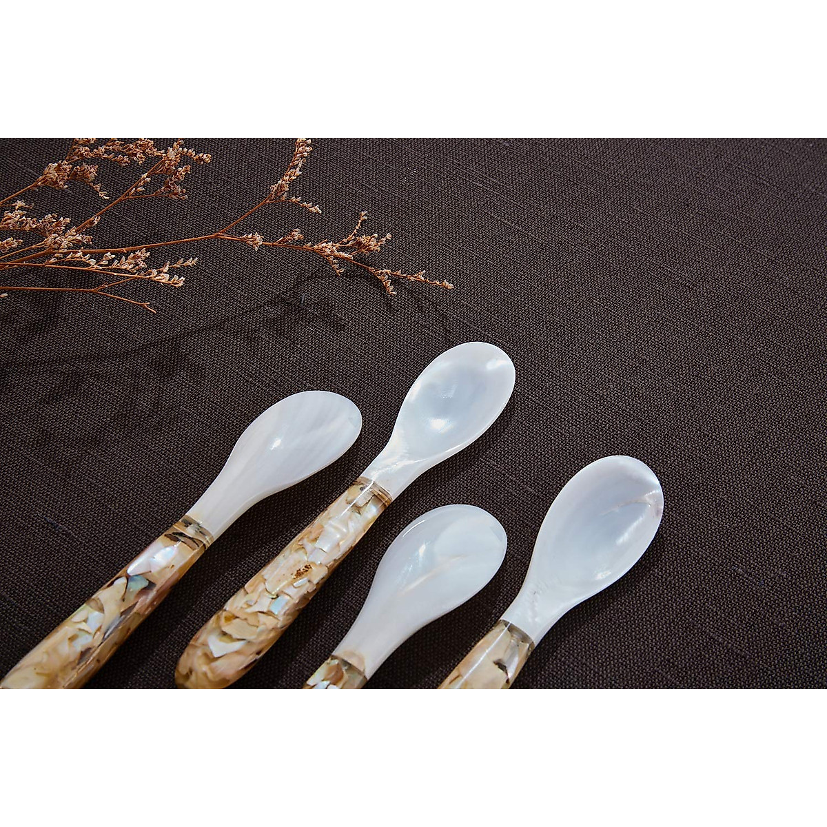 DUEBEL Set of 5 Pink Mother of Pearl MOP Caviar Spoons for Caviar, Egg, Icecream, Coffee Serving (Pink, 12.5x2.5cm)
