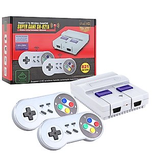 Wireless Retro Game Console - Mini Classic Game System Plug and Play with 2 Classic Wireless Controllers Built in 821 Old School Video Games HDMI HD Output Ideal Gift for Kids and Adults
