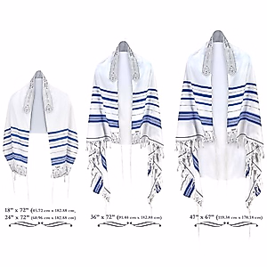 Zion Judaica Tallit Prayer Shawl - Fine Polyester Talis with a Matching Zippered Bag - Certified Kosher - Imported from Israel (18" x 72", Blue Silver)