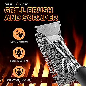 BBQ Grill Brush and Scraper, BBQ Brush for Grill Cleaning - 18” Extra Strong 3 in 1 Safe Wire Bristles Barbecue Triple Scrubber Grill Cleaning Brush for Gas Charcoal Grilling Grates BBQ Grill Brush