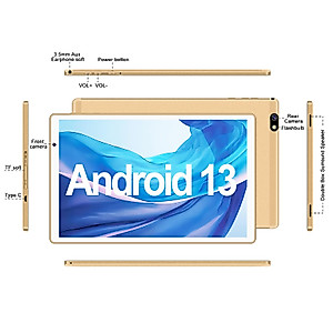 Tablet 10 inch Android 13 Tablets with 14GB RAM 128GB ROM, Octa-Core 2.0 GHz, 8000mAh Battery, 5G WiFi, Bluetooth 5.0, HD IPS Touchscreen, 5+8MP Camera Tablet with Keyboard Mouse Case, Gifts Gold