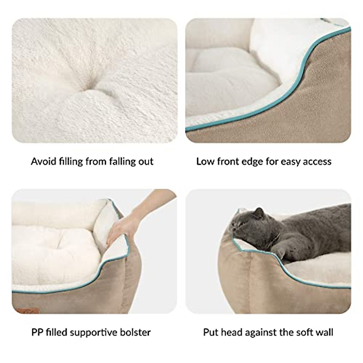 Bedsure Dog Beds for Large Dogs - Cat Beds for Indoor Cats, Rectangle Cuddle Large Medium Dog Bed Washable with Anti-Slip Bottom, 30 Inches, Camel