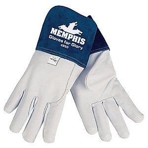 MCR Safety 4850M Gloves for Glory Premium Grain Goatskin MIG/TIG Welder Men's Gloves with Split Cow Gauntlet Cuff, Natural Pearl, Medium, 1-Pair