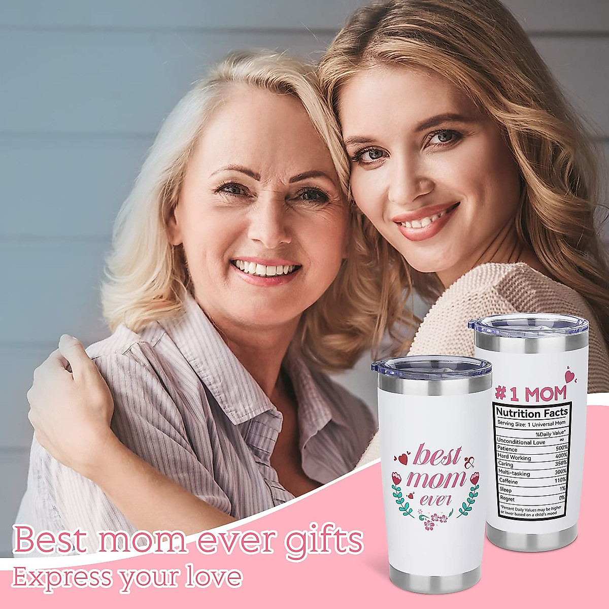 EcoMozz 20 oz Tumbler Stainless Steel Mug with Lid, Gifts for Mom - Birthday Gifts for Mom&Mothers Day Gifts From Daughter Son Husband New Mom,Pregnant Mom