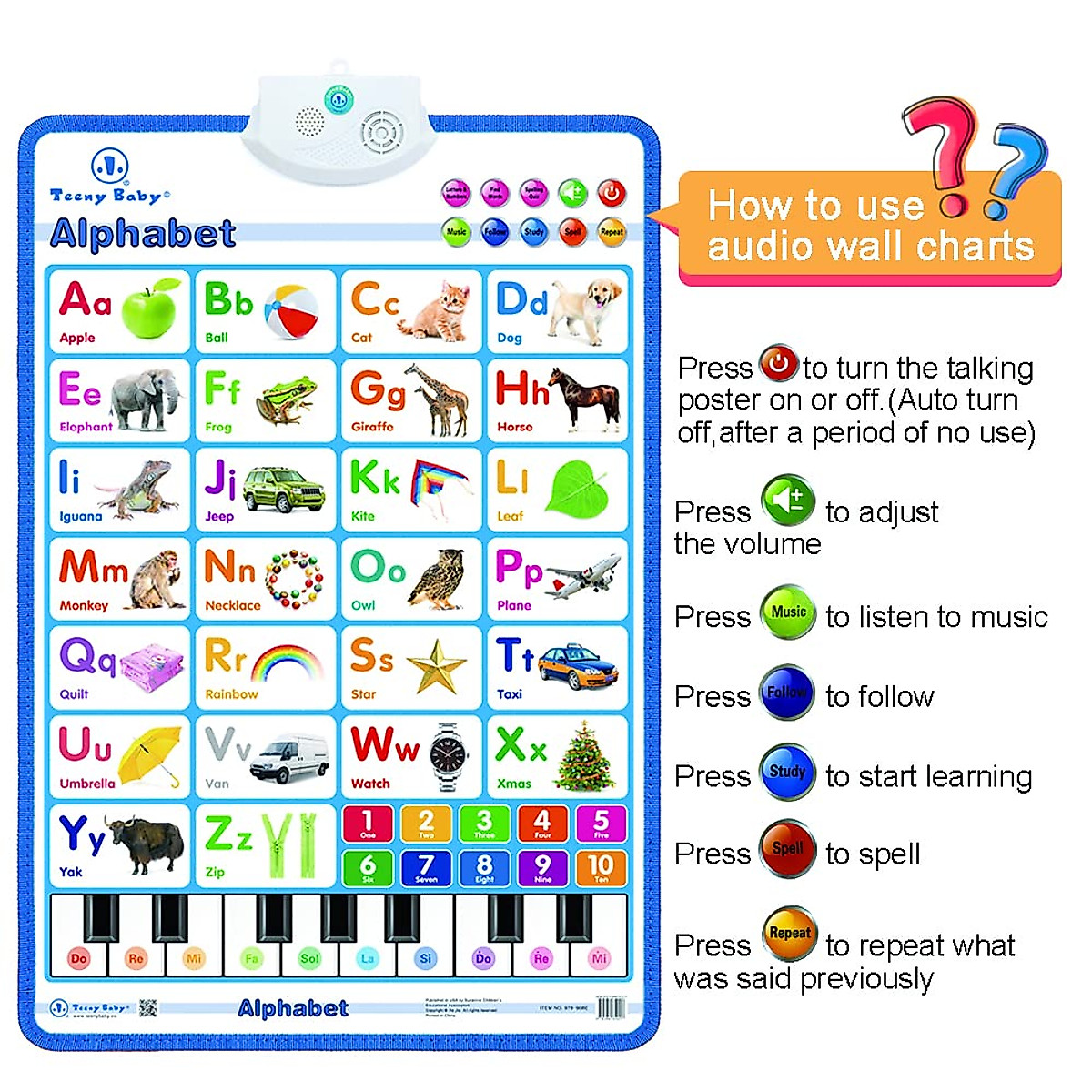 TEENY BABY Interactive ABC Alphabet Wall Chart -Alphabet Learning Poster | Toddler Toys |Best Fun Educational Learning Toys Gifts for 3 4 5 Years Old Toddler Kid (Alphabet)