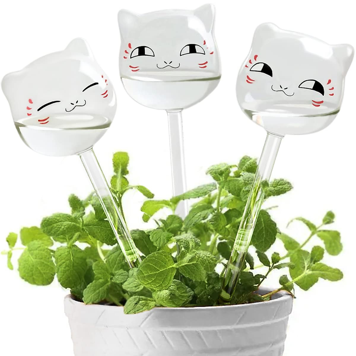 KiKiHeim Plant Watering Globes Glass Self Watering Globes, Hand Blown Clear Plant Watering Devices for Vacation, Water Bulbs Gifts for Plant Lovers, 3 Cats