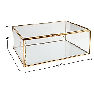Vetoo 10.8” Card and Gift Holder Gold Glass Cards Box with Hinged Lid, Wedding Card Boxes for Reception,Graduation,Gift Cards,Party,Baby Shower,Jewelry,Photo.