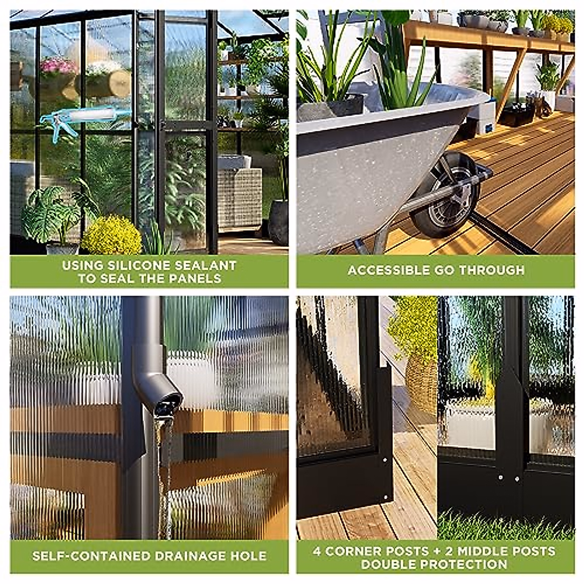 HOWE 8x16x7.5 FT Polycarbonate Greenhouse Double Swing Doors 4 Vents 5.2FT Added Wall Height, Walk-in Large Aluminum Greenhouse Sunroom Winter Greenhouse for Outdoors, Black