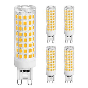 LEDGLE 5Pcs G9 LED Bulb 10W(100W Halogen Equivalent), 100LEDs 900LM 3000K Warm White Light for Ceramic G9 Bi Pin Base, Suit for Ceiling Chandeliers Light, No Flicker, Non-dimmable