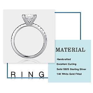 1.5ct Princess Cut Moissanite Engagement Rings for Women, White Gold Sterling Silver, Created Moissanite