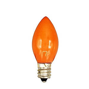 Creative Hobbies® Box of 25 Light Bulbs, Ceramic Opaque Orange, Steady Burning, 7 Watt Incandescent, C7 Candelabra Base - Great for Christmas Strings and Halloween