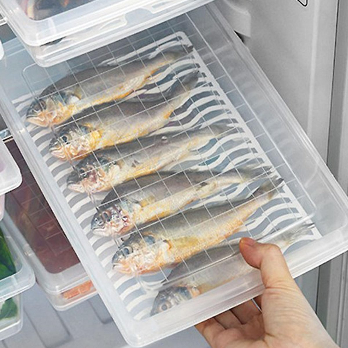 BEIJIALY Plastic Food Containers with Removable Drain Plate and Lid, Fridge Food Box Transparent Rectangular Versatile Food Storage Container Stackable Produce Containers for Home