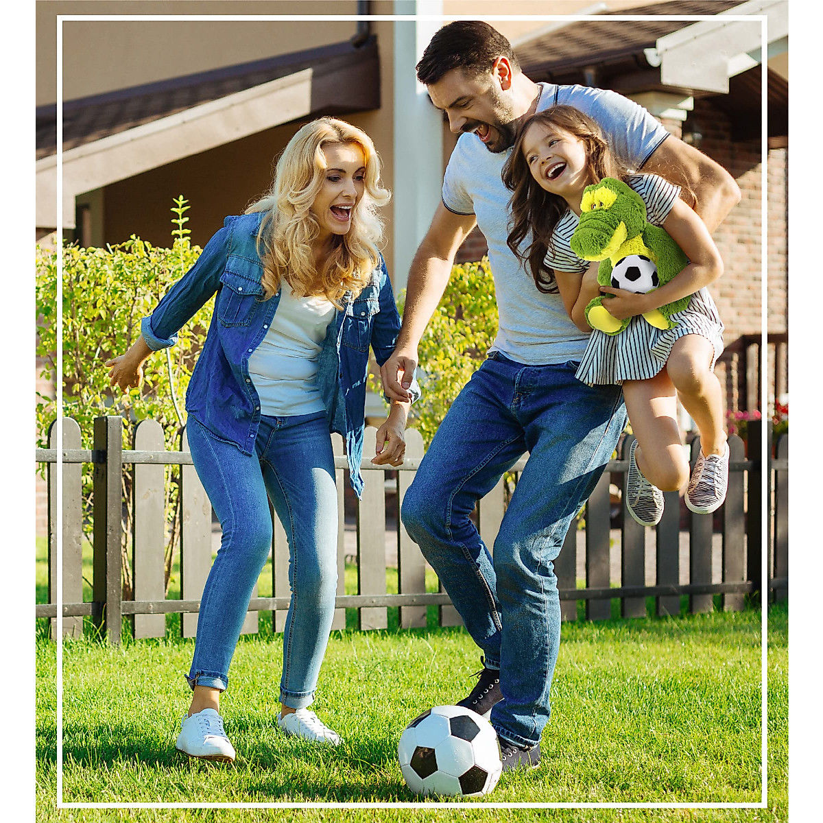 DolliBu Sitting Green Alligator Stuffed Animal with Soccer Ball Plush - Soft Huggable Alligator Playtime Plush Toy, for Kids and Adults - 12 Inches