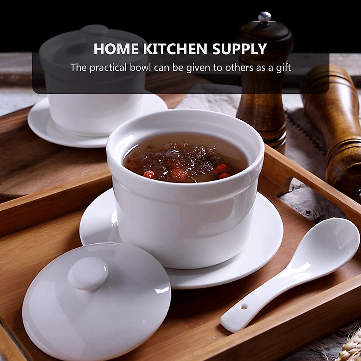 SHERCHPRY Ceramic Stew Pot with Lid, Edible Birds Nest Bowl with Cover, Steamed Egg Bowl for Egg Custard Birds Nest Tonic, White