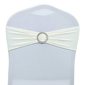VDS - Ivory | Spandex Chair Sashes Bows | 10 PCS | Stretch Elastic Banquet Folding Chair Band with Silver Buckle Slider for Wedding Thanksgiving Halloween Christmas Party Home Decorations
