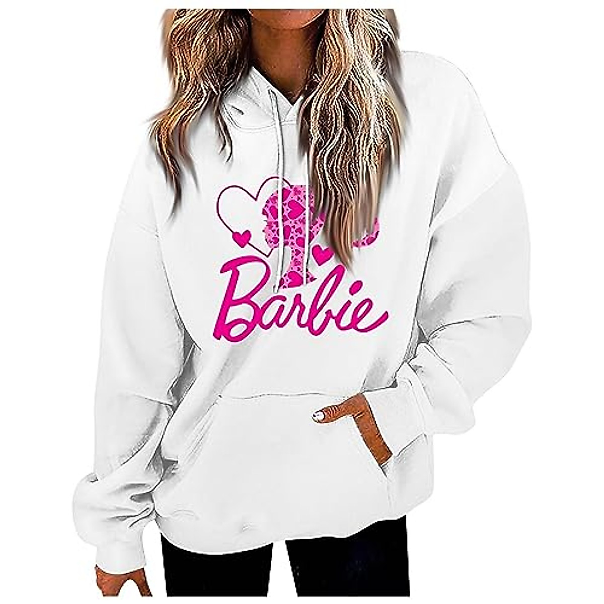 wkind olades Bar-bie Come On Let's Go Party Hoodies for Women Oversized Hooded Sweatshirts Fleece Casual Long Sleeve Pullover Loose Lightweight Fall Clothes 2023 White