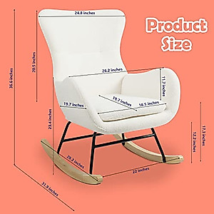 PrimeZone Comfy Rocking Chair for Nursery - Glider Chair with High Backrest, Armrests & Upholstered Pad, Bedroom Nursery Rocker Chair for Baby & Kids, Ivory White