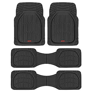 Motor Trend Original FlexTough Black Rubber Car Floor Mats for 3 Row Vehicles, Front & Rear 2nd Row Deep Dish All Weather Automotive Heavy Duty Trim to Fit, Automotive Liners for Cars Truck Van SUV