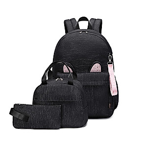 Joymoze Stylish Shimmer Cat Ears Cute School Backpack Set for Teen Girl Black