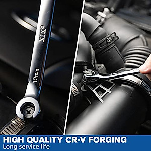 XJX Flare Nut Wrench Set | 11-Piece | SAE & Metric | 1/4"-7/8" and 9-21mm | CR-V Steel | Brake Line Wrenches Set with Rolling Pouch