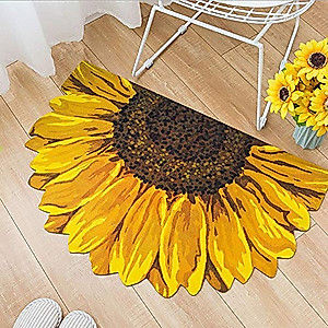 UKELER Indoor Doormat Yellow Sunflower Front Door Mat 35''x23'' Non Slip Rubber Backing Floral Rugs Welcome Decorative Door Mat for Inside Outside Entry