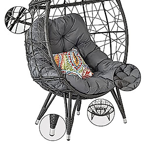 Wallowsun Patio Basket Wicker Chair PE Rattan Egg Lounge Chair with Cusion Pillow for Outdoor or Indoor