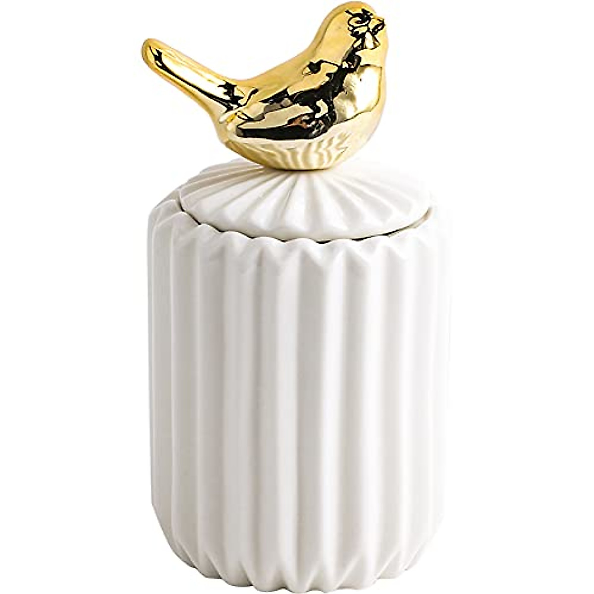 Komkommax Cotton Swab Holder Qtip, Q-Tips Container with Lid, Ceramics Cotton Ball Canister Canister Toothpick Holder Dispenser for Vanity Dresser Counter Bathroom (Bird)